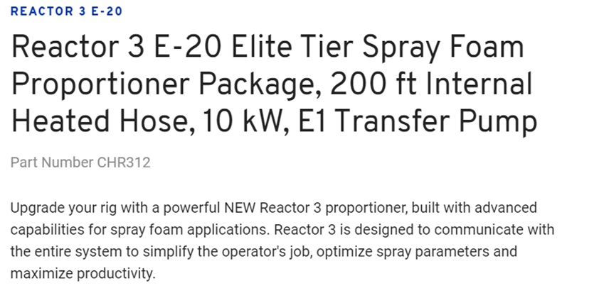 Graco Reactor 3 E-20 Elite Package 10kw Foampak